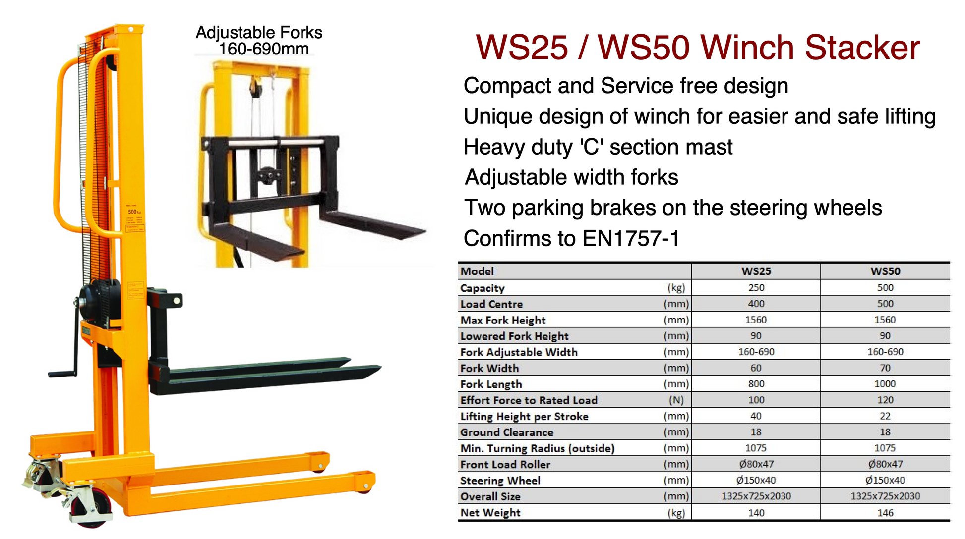 1.56m Lift High 500kg Capacity Hand Winch Stacker – SoilSon